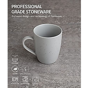 famiware Coffee Mug Set of 6, 15oz Large Ceramic Mug for Men, Women, Speckle Glazed Mugs with Handle for Coffee, Tea, Milk, Cocoa, Cereal, Light Gray