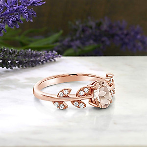 Gem Stone King 18K Rose Gold Plated Silver 7X5MM Oval Gemstone Birthstone Twisted Olive Branch Leaf Vine Band Wedding Ring For Women | Available In Size 5, 6, 7, 8, 9