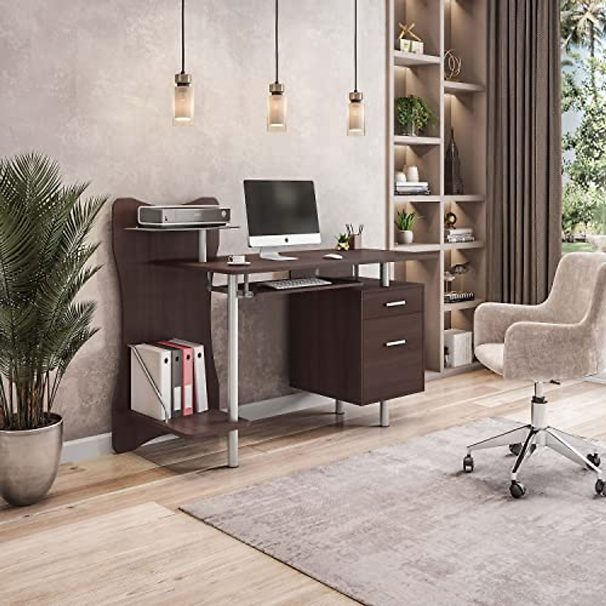 Techni Mobili RTA-325-CH36 Stylish Computer Desk with Storage, Chocolate, 22.25" D x 51.25" W x 39.5" H
