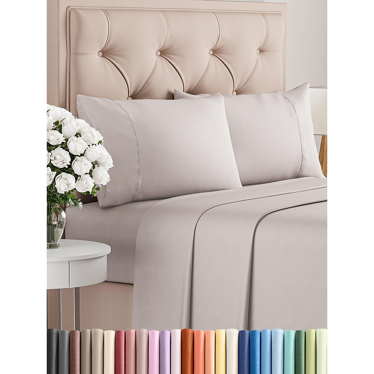 400 Thread Count Cotton Sheet Set - Queen Size 100% Cotton Sheets - Easily Fits 8" to 16" Mattress - Silky-Soft, Wrinkle Free and Comfortable - Deep Pockets & Hotel Quality Bedding Set - Light Grey