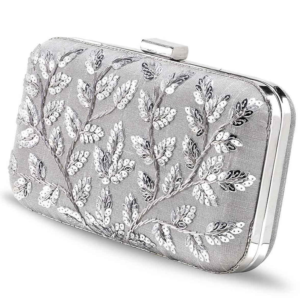 Aheli Indian Clutch Purses for Women Wedding Handmade Evening Handbags Party Bridal Clutch, Silver