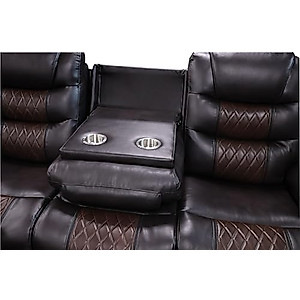 New Classic Furniture Nikko Faux Leather Manual Sofa with Dual Recliner, Brown