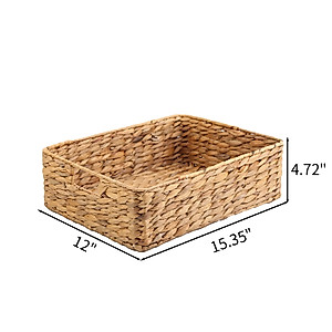 YAHUAN Water Hyacinth Storage Basket, Handwoven, 15.35L x 12W x 4.72H in, Brown