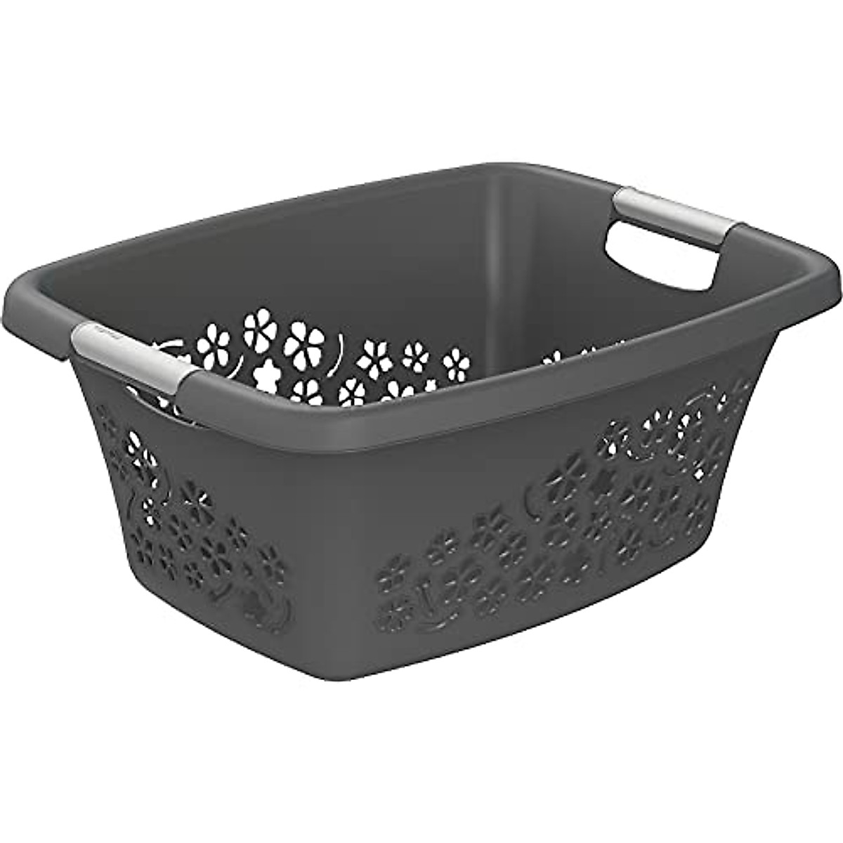 Rotho Flowers Laundry Basket with 2 Handles, Plastic (PP) BPA-, Anthracite, 25 L, (50.5 x 38.3 x 21.8 cm)