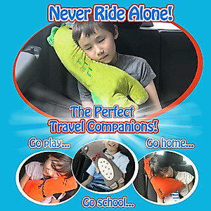 Attelia Kids Car Seat Belt Pillow for Kids, Neck Support Pillow Adjustable Seat Strap Shoulder Pads Road Trip Pillow Seatbelt Buddy (Orange Fox R)
