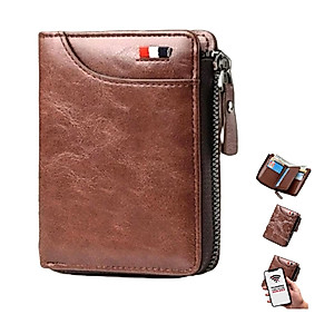 2023 New Multi-Functional RFID Blocking Waterproof Durable PU Leather Wallet, Large Capacity Zipper Wallets for Men Holds 1-14 Cards, Soft Slim Genuine Leather RFID Blocking Wallet Technology (BROWN)