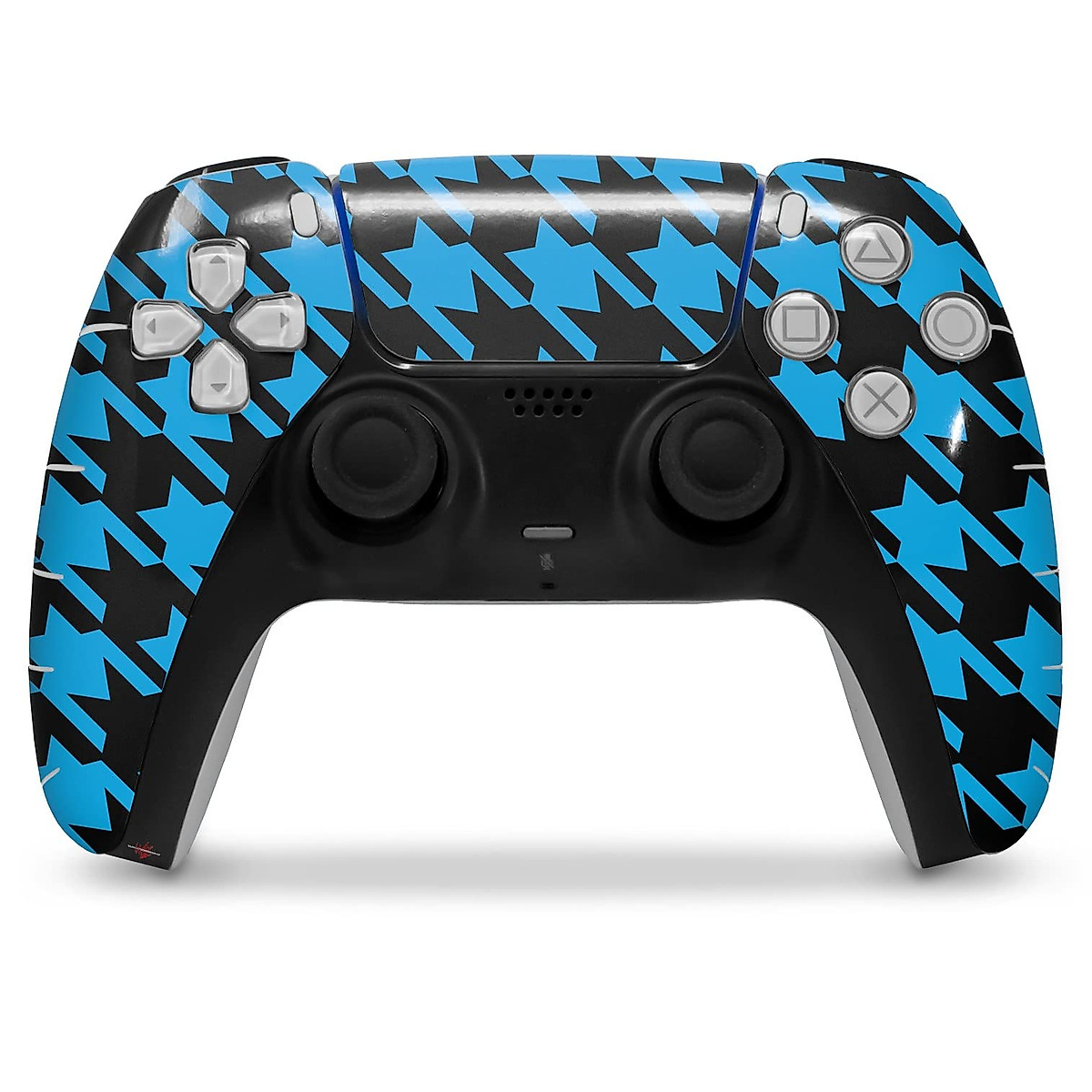 WraptorSkinz Skin Wrap compatible with Sony PS5 DualSense Controller Houndstooth Blue Neon on Black (CONTROLLER NOT INCLUDED)