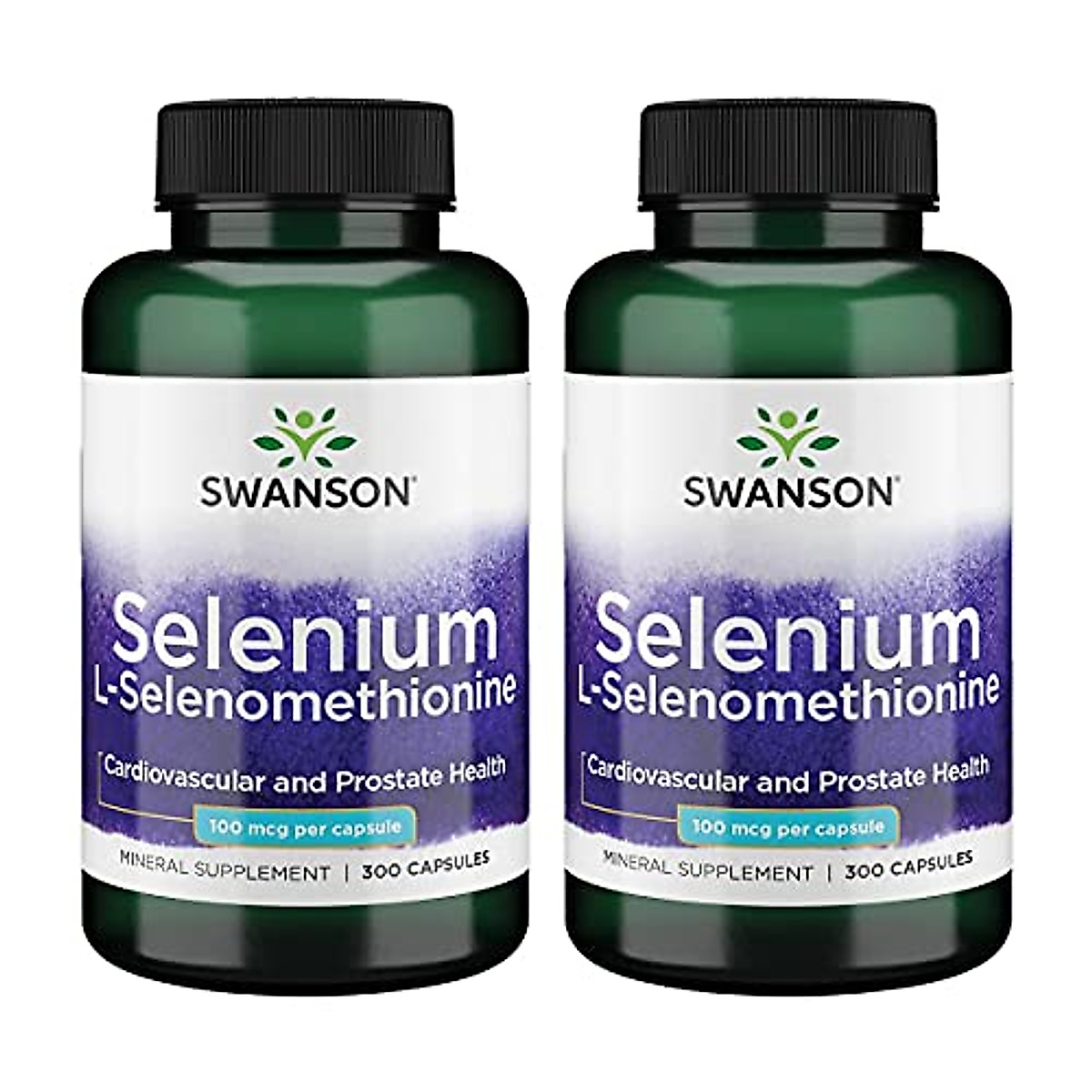 Swanson Selenium (L-Selenomethionine) - Herbal Supplement Promoting Heart Health & Prostate Health - May Support Immune System & Thyroid Health - (300 Capsules, 100mcg Each) 2 Pack
