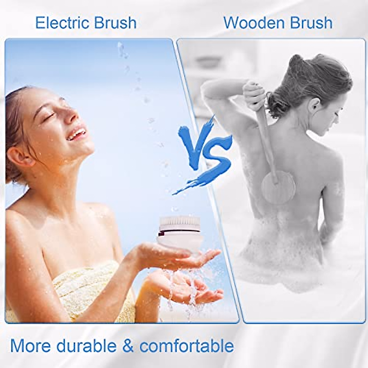 IIFONII Body Scrubber Shower Brush with Long Handle, Electric Bath Brush Back Scrubber for Shower Exfoliating Body Scrubber, Soft Silicone Body Brushes Fathers Day Gifts for Dad