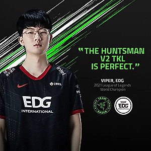 Razer Huntsman V2 TKL Tenkeyless Gaming Keyboard: Fast Linear Optical Switches Gen2 w/Sound Dampeners & 8000Hz Polling Rate - Detachable TypeC Cable - UV-Coated ABS Keycaps - Wrist Rest - ESL Edition