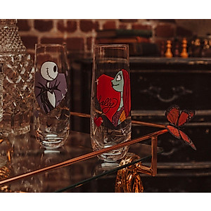 Disney The Nightmare Before Christmas Jack and Sally 9-Ounce Stemless Fluted Glassware, Set of 2 | Toasting Champagne Glass Cups For Wine, Mimosas, Cocktails | Home Bar & Kitchen Essentials
