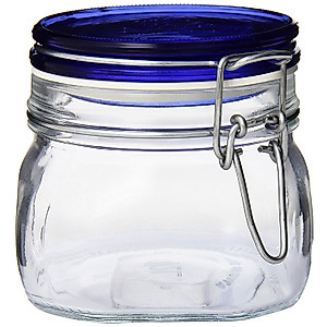 Bormioli Rocco Fido Square Jar with Blue Lid, 17-1/2-Ounce