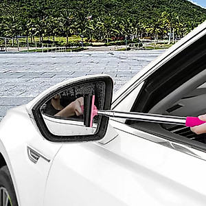 Car Mirror Wiper, Telescopic Auto Mirror Squeegee Cleaner, 97cm Long Handle Car Cleaning Tool Portable Cleaning Tool for All Car/SUV/Truck,Universal Car Accessories(pink)