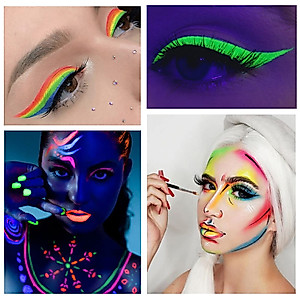 MEICOLY Water Activated Eye Liner 14 Colors,Neon UV Rainbow Face Paint,7 Cakes Duo Color Water Activated Eyeliner,Halloween Hydra Liner,Matte Graphic Eyeliner, Glow Blacklight Black White Body Paint