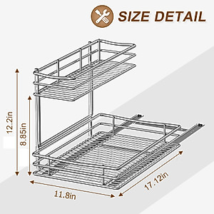 Pull Out Cabinet Organizer, 2 Tier Under Sink Organizers and Storage, Multi Purpose Sliding Cabinet Basket Organizer for Bathroom Kitchen Countertop Stainless Steel Shelf Holder 11.4Wx17.1Dx12.2H-Inch