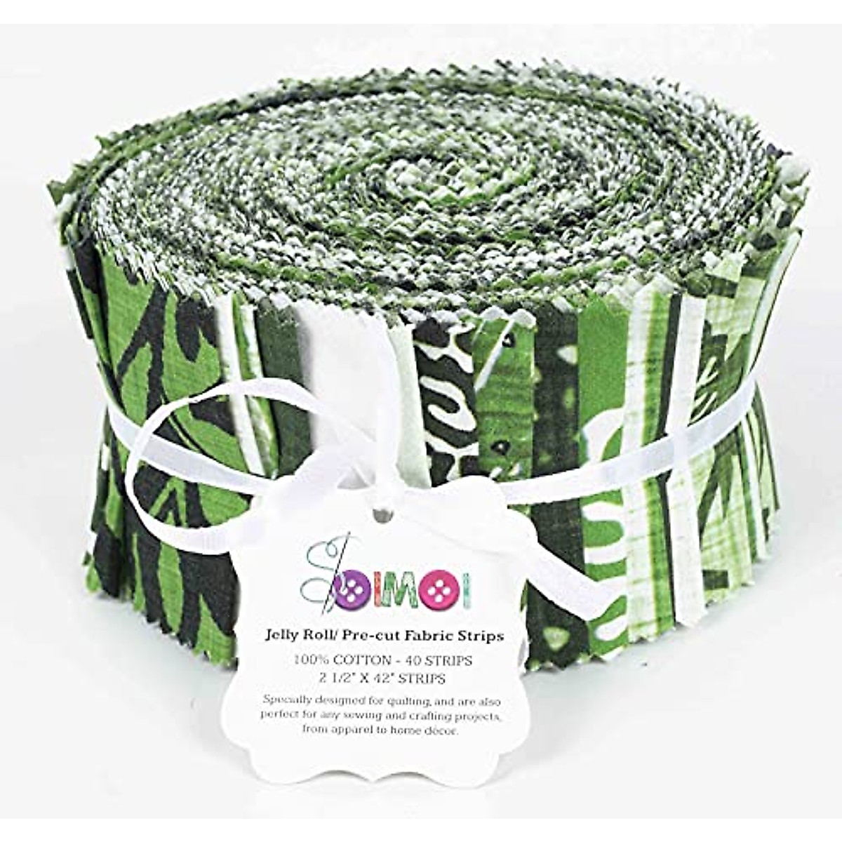 Soimoi 40Pcs Block Print Cotton Precut Fabrics for Quilting Craft Strips 2.5x42inches Jelly Roll - Green