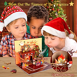 FITMITE Christmas Card Pop Up with Light and Music 3D Santa Fireplace Merry Christmas Greeting Card with Envelope for Kids Girls Women Man Christmas Gift