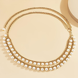 MODRSA Gold Chain Belt Gold Chain Belts for Women Gold Belt Chain Plus Size Womens Belts for Dress Layered Gold Chain Belt for Women Pearl Waist Chain