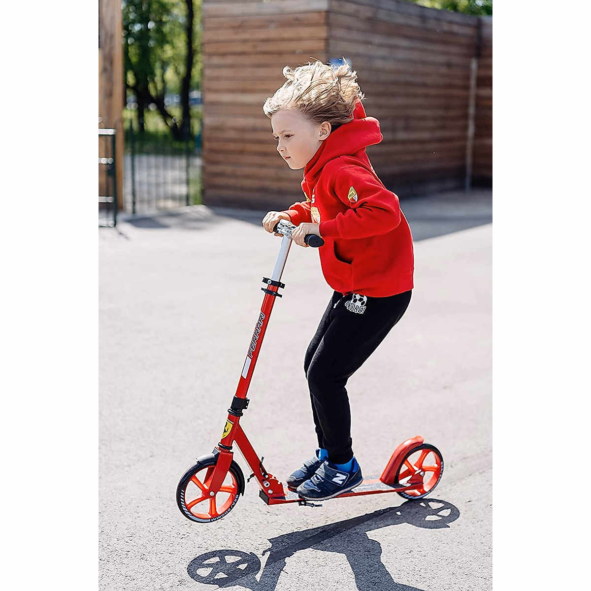 DAKOTT Ferrari Foldable Kick Scooter 2 Wheel, Quick-Release Folding System, Shock Absorption Mechanism, Large 200mm Wheels Scooters for Adults and Teens, Black, (FXA2080BLK)