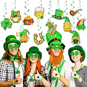 St Patricks Day Decorations 24 PCS, Shamrock LUCKY Banner Garlands Clover Hanging Swirls Irish Decor for Home Saint Patrick Party Supplies
