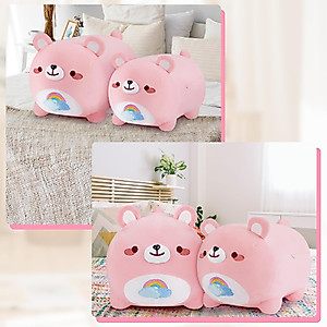 Auspicious beginning Pink Bear Plush Pillows-16'' Bear Plush Rainbow Bear Plushie, Cute Bear Anime Plush Stuffed Animals, Panda Plushies, Gifts for Girlfriend, Gifts Birthday Gifts for Kid