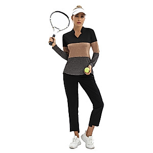 COOrun Long Sleeve Workout Shirts for Women Yoga Athletic Casual Tops Gym Running Breathable Shirt Quick Dry 2_Black_Brown_Dark Gray XX-Large