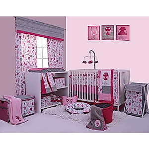 Bacati Owls Girls Cotton Nursery Storage Caddy, Pink/Grey