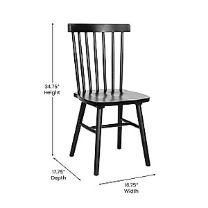 Flash Furniture Ingrid Commercial Grade Windsor Dining Chairs - Black Solid Wood Spindle Back Chairs - Armless Kitchen or Dining Room Chairs - No Assembly Required