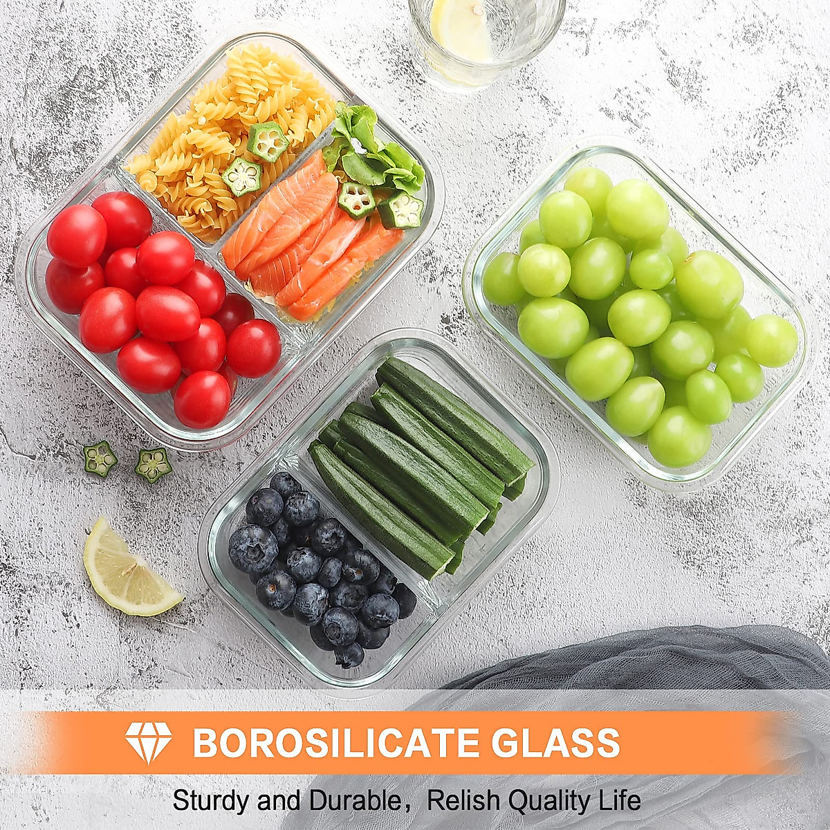 Bayco 9 Pack Glass Meal Prep Containers 3 & 2 & 1 Compartment, Glass Food Storage Containers with Lids, Airtight Glass Lunch Bento Boxes, BPA-Free & Leak Proof (9 lids & 9 Containers)