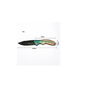 Green and Wood Handle Pocket Knife Camping Thin and Lightweight