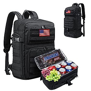 BERTASCHE Lunch Backpack for Men, 15.6 Inch Laptop Backpack for Work College School Bookbag Travel Camping Tactical Molle Daypack, Black
