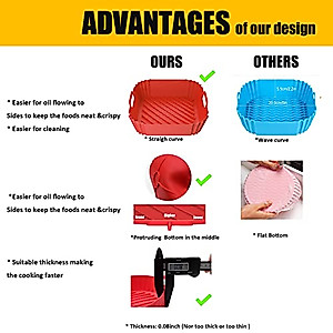 2Pcs Silicone Air Fryer Liners, ZSTea 8.5 Inches Square Air Fryer Silicone Basket Bowl Reusable Baking Tray Oven Air Fryer Accessories for 3 to 8 QT - Non-stick & Food-grade (Pink + Gray)