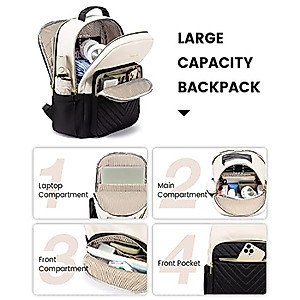 LOVEVOOK Laptop Backpack for Women, 15.6 Inch Backpack Purse with USB Port, Waterproof Travel Business Work Laptop Bag, Fashion Doctor Professor Nurse Backpack, Beige-Black