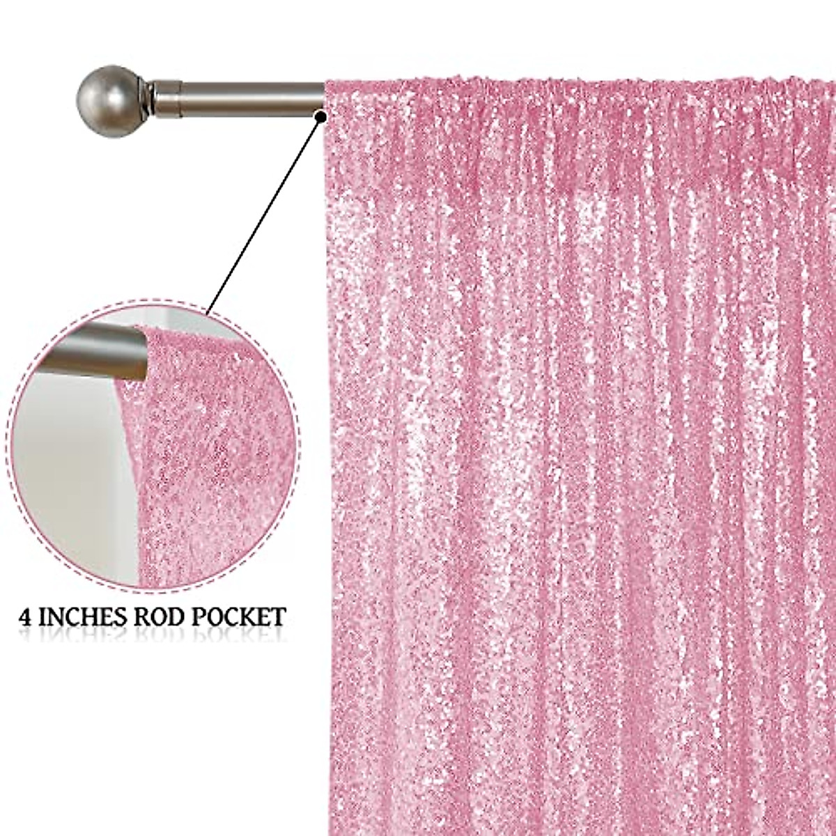 Sugargirl Pink Sequin Backdrop Curtain 2 Panels 2FTx8FT Glitter Pink Background Drapes Sparkle Photography Backdrop for Party Wedding Birthday Wall Decoration