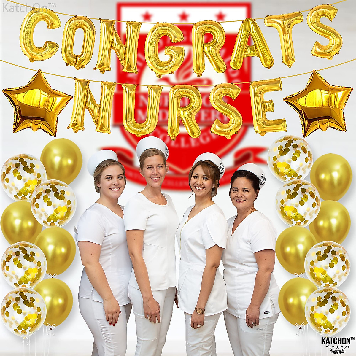 Katchon, Congrats Nurse Balloons Banner Set - 16 Inch, Pack Of 35 | Nurse Party Decorations, Nursing Graduation Decorations | Congratulations Nurse Balloons for Nurse Graduation Party Decorations