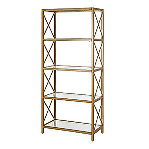 Celine 30'' Wide Rectangular Bookcase in Brushed Brass