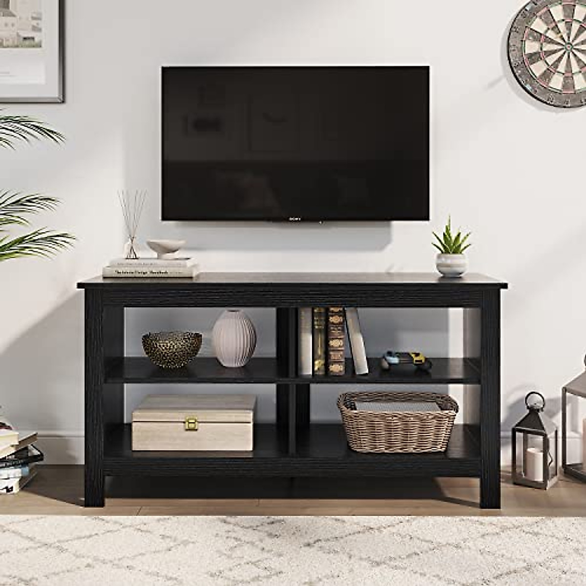 Panana Black TV Stand for 50 inch TV, Storage Shelves, Entertainment Center, Media Console, Living Room, Bedroom