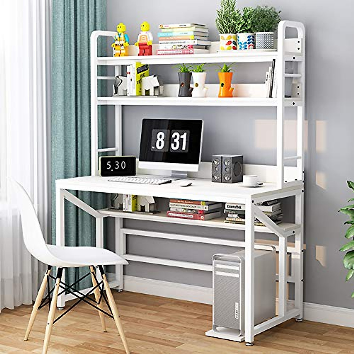 Computer Desk with 3-Tier Bookshelves,47 Inches Gaming Desk with Adjustable Shelves,Writing Desk Pc Table Workstation for Home Office