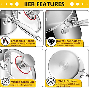 LIANYU 1QT Saucepan, Tri-Ply 18/10 Stainless Steel Sauce Pan with Lid, 1 Quart Cooking Pot for Pasta Soup, Small Induction Cookware with Ergonomic Handle, Heavy Duty, Dishwasher Safe