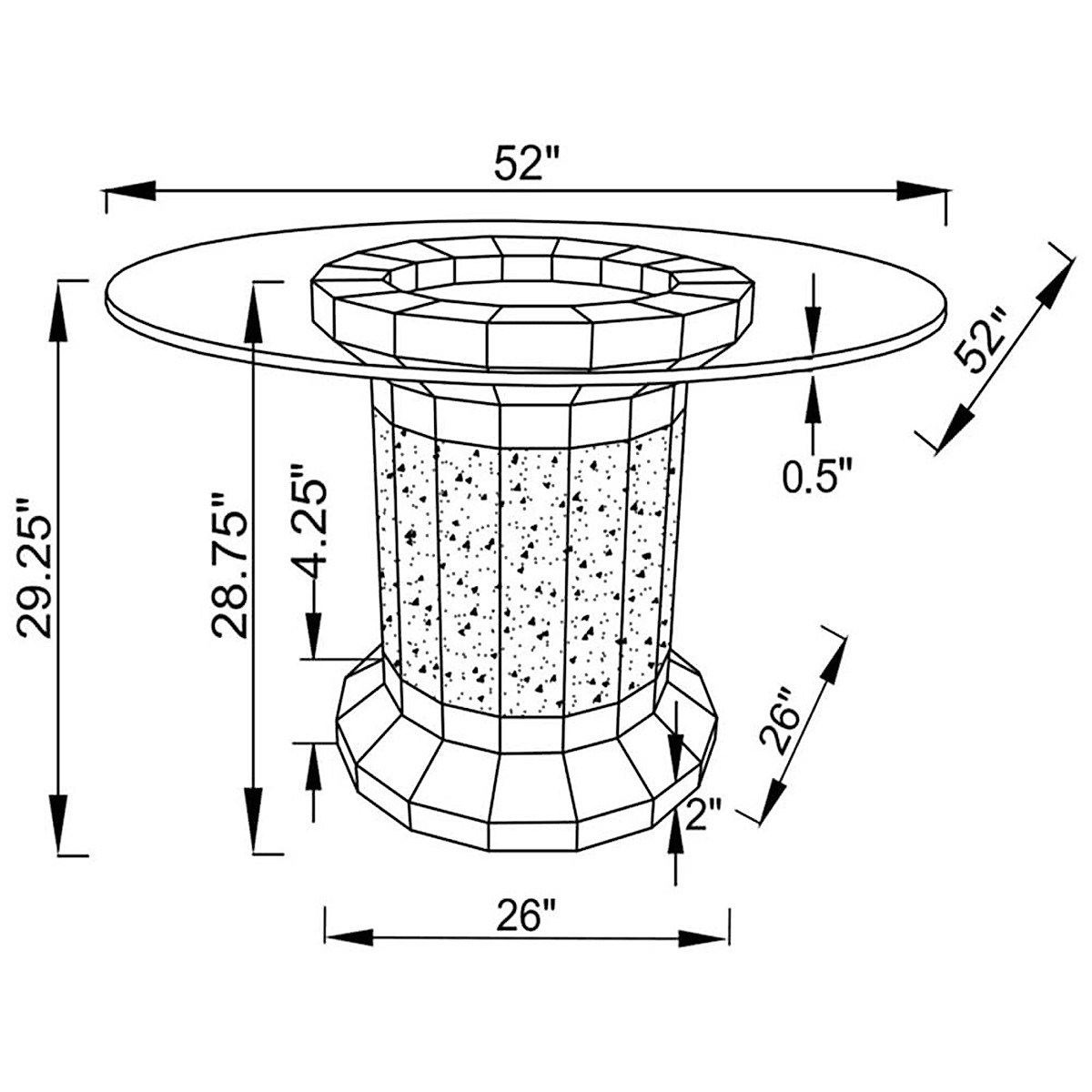 MAKLAINE Contemporary Cylinder Pedestal Glass Top Dining Table in Mirror
