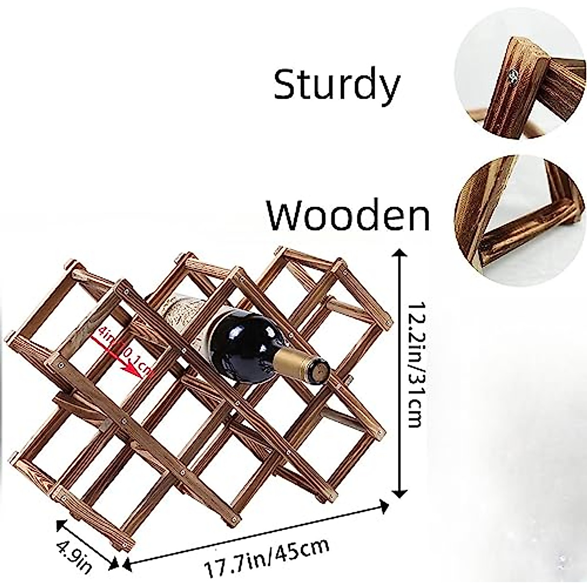 VGWHY Wine Rack, Wooden Wine Rack for 10 Bottle, Free Standing Wine Storage Racks Foldable for Kitchen, Party, Home Kitchen Bar Cabinets (Brown)