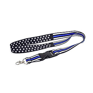 American Flag Office Lanyard - Badge and ID Holder (Thin Blue Line)