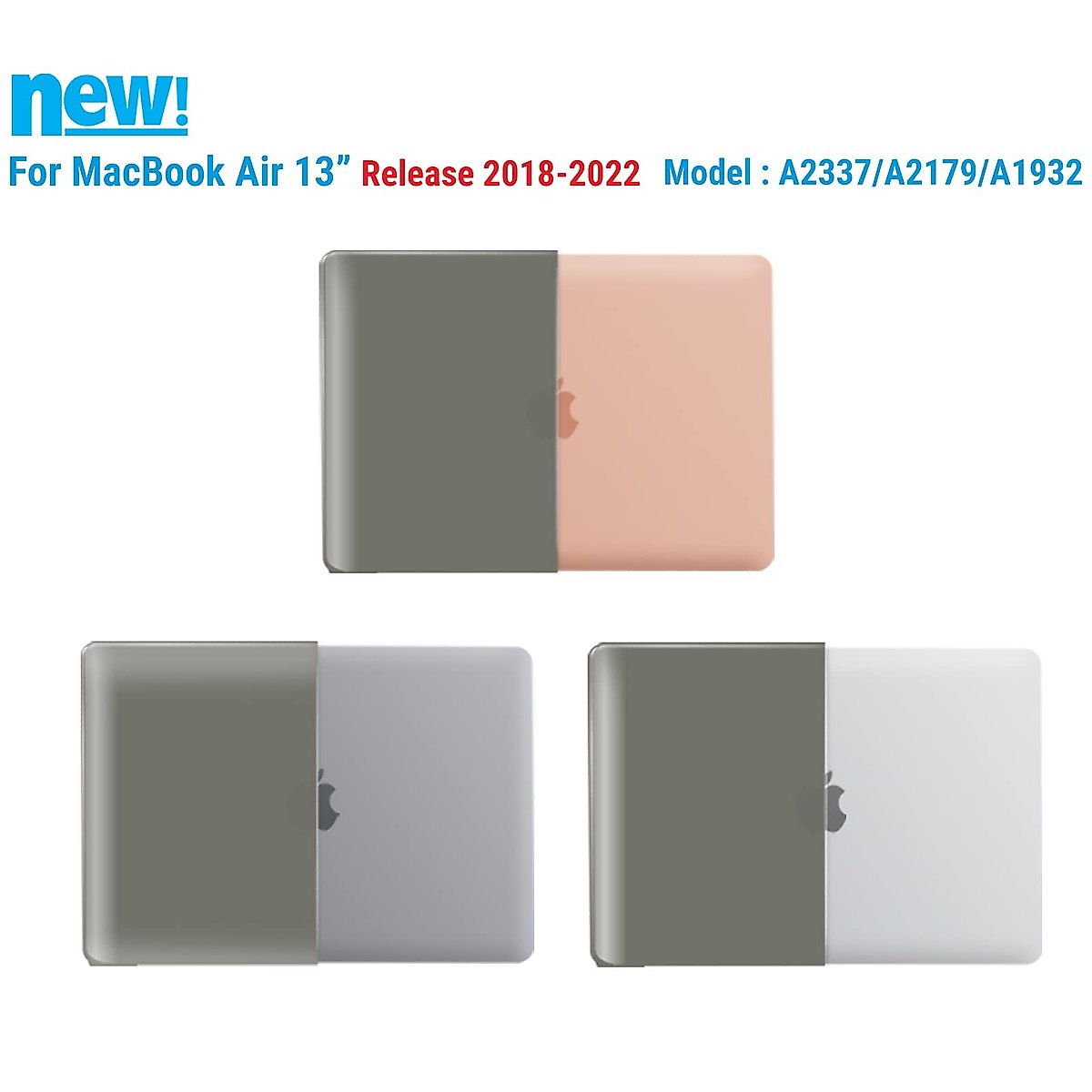 IBENZER Compatible with 2022 2021 2020 MacBook Air 13 inch case M1 A2337 A2179 A1932, Plastic Hard Shell Case for Mac Air 13 Retina Display with Touch ID, Gray, MMA-T13GY