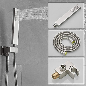 JingGang Brushed Nickel Shower System 10 Inch Bathroom Luxury Rain Mixer Shower Combo Set Wall Mounted Rainfall Shower Head and Handheld System Shower Faucet Rough-in Valve Body and Trim Included