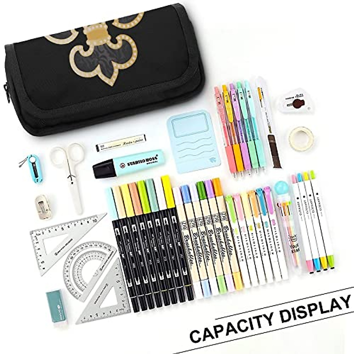 Fleurdelis Fleur De Lis Royal French Lily Gothic Large Capacity Pencil Case Multi-Slot Pencil Bag Portable Pen Storage Pouch with Zipper