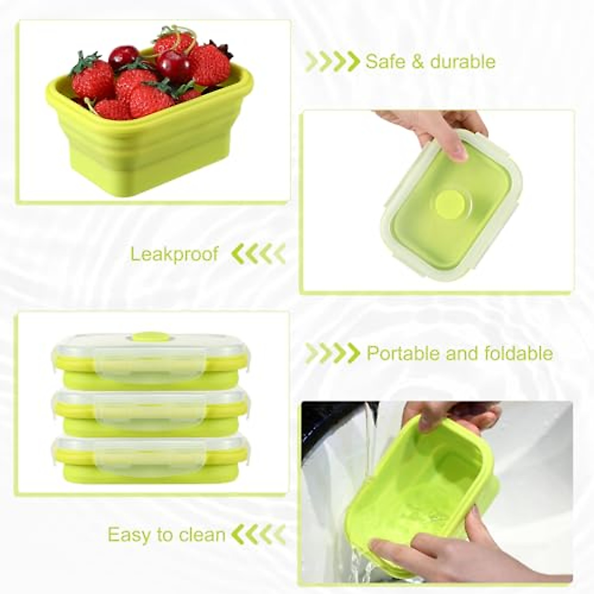 Maxcheck Set of 24 Silicone Collapsible Food Storage Containers with Lids Vent 12 oz Collapsible Meal Container for Kitchen Lunch Boxes Microwave Freezer Safe (Green)