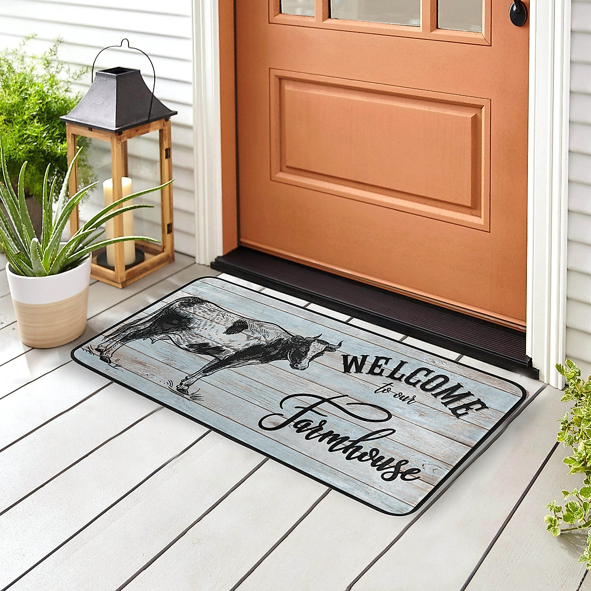 Farmhouse Cow Kitchen Rugs Anti Fatigue Kitchen Mats Non Skid Washable Bath Rug Runner Carpet Floor Sink Mat for Home Decor 39 x 20 Inch Welcome to Our Farm