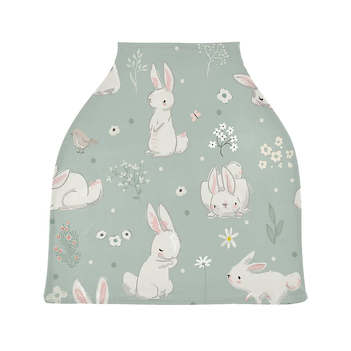 Cute Rabbit Bunny Flower Nursing Cover Breastfeeding Scarf, Stretchy Infant Carseat Canopy Multi-use Stroller Cover Car Seat Cover for Baby Girl Boy