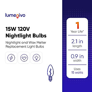 lumenivo 120V 15W Light Bulb for Scentsy Warmer Nightlight 15 Watt Wax Melter Light Bulbs – Replacement Heat Scent Candle Warmer Bulbs for Himalayan Salt Lamps, Wax Burners & Plug-Ins – 10 Bulbs