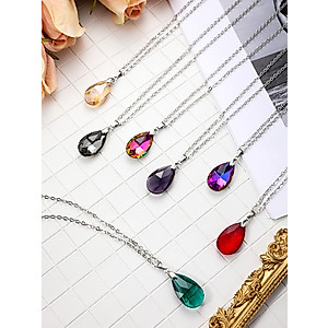 Hicarer 12 Pieces Teardrop Crystal Necklace Cubic Zirconia Pendant Necklace Jewelry for Women(Classic Style)